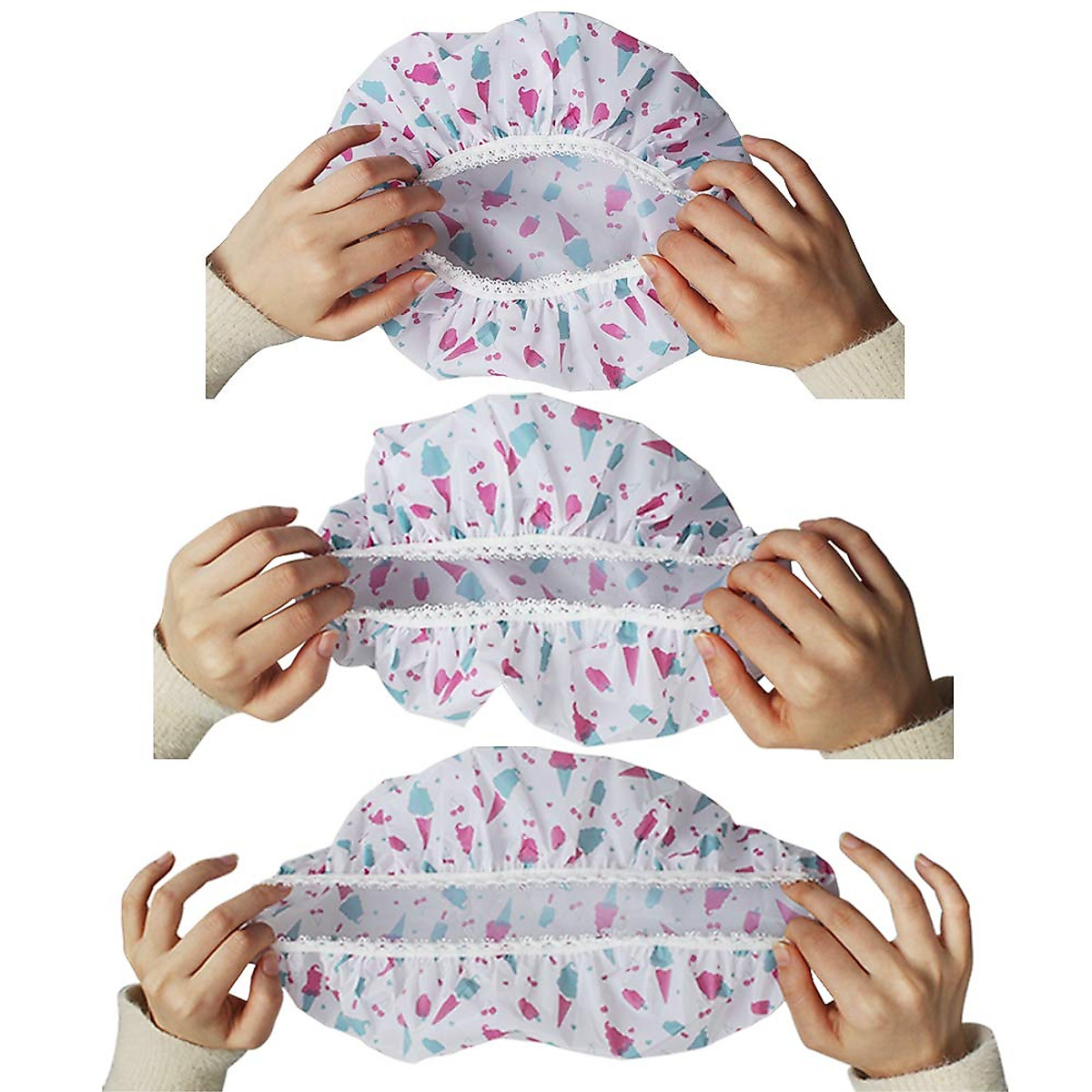 11 Pieces Waterproof Shower Caps Elastic Reusable Plastic Bathing Hair Cap Lady Salon Hat for Kids Girls and Women, Assorted Patterns