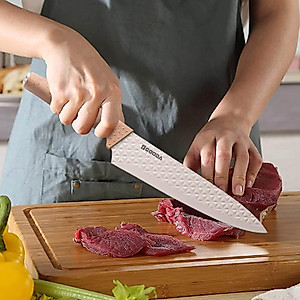 GOODA Kitchen Knife Set With Block,6-Piece Professional Chef Cooking Knives Set For Kitchen,Non-Stick Stainless Steel Knife Block Set (Khaki)