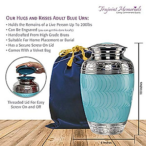 Trupoint Memorials Cremation Urns for Human Ashes - Decorative Urns, Urns for Human Ashes Female & Male, Urns for Ashes Adult Female, Funeral Urns - Large, Up to 200 Lbs, Light Blue