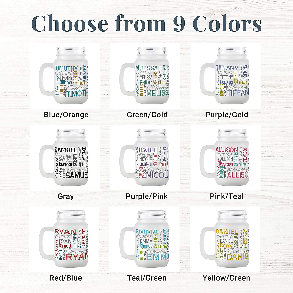 Let's Make Memories Personalized Frosted Mason Jar, Personalized with Name, Old Fashioned Drinking Jar - Blue/Orange