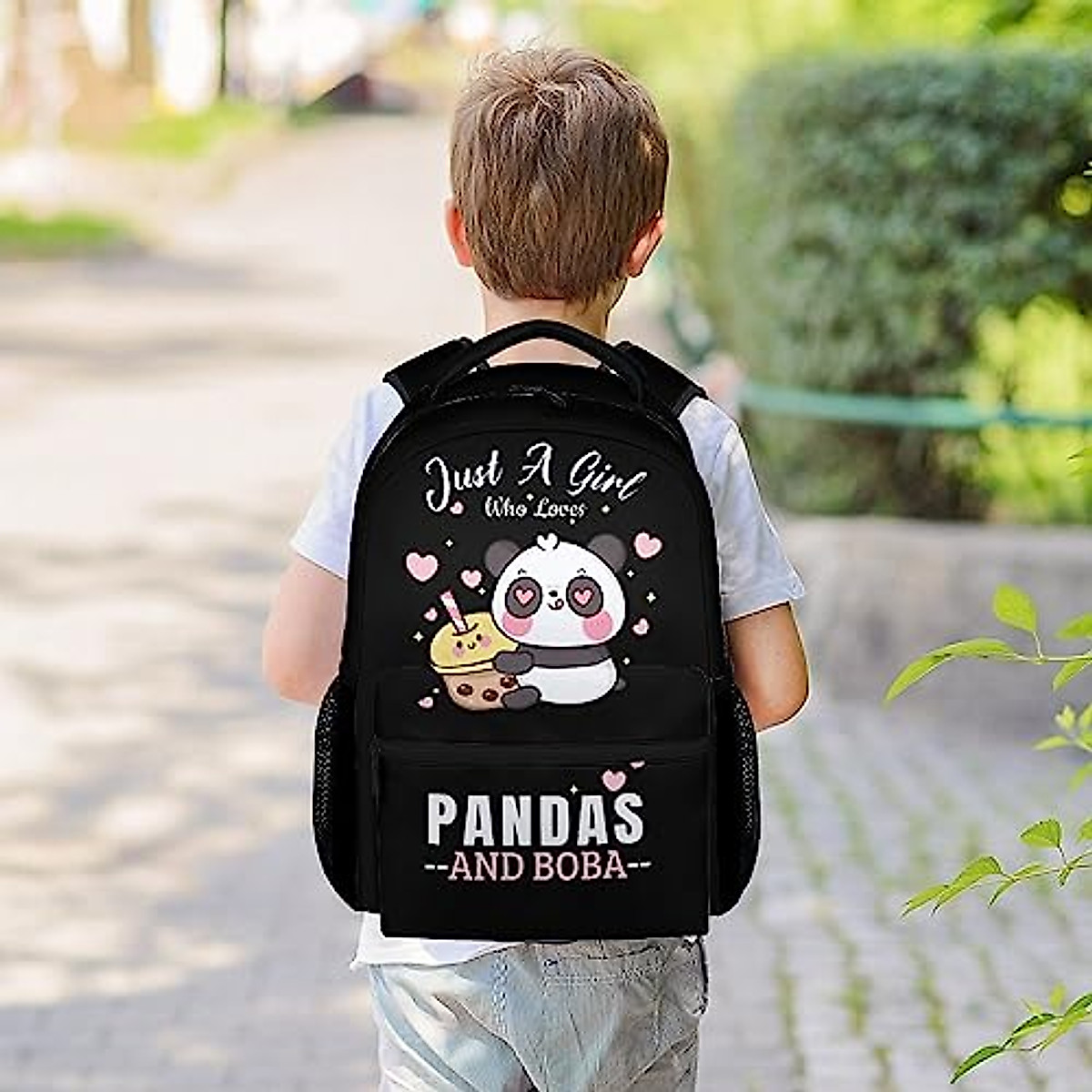 CUNEXTTIME Panda Backpack for Girls Boys, 16 Inch Black Backpacks for School, Cute Lightweight Durable Bookbag for Kids