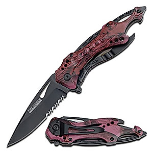 Tac-Force- Spring Assisted Folding Pocket Knife – Black Stainless Steel Blade with Black Aluminum Handle, Bottle Opener, Glass Punch and Pocket Clip, Tactical, EDC, Rescue - TF-705BK