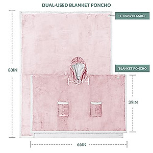 netoolen Wearable Blanket Poncho Women, 66 x 80 inches Blanket Hoodie Cape with Pockets, Dual- Used Keep Warm Cozy Sherpa Fleece Oversize Sweatshirt Throw for Home Office Couch Outdoor, Pink