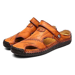 Honeystore Men's Leather Hollow Athletic Sandals Slip-on Roman Casual Shoes Light Brown 13.5 D(M) US Men