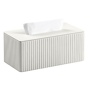 MEIBOOCH Tissue Box Cover Stylish PU Leather Rectangular Tissue Box Holder with Magnetic Bottom Cover for Bathroom Bedroom or Office (Cream-White)