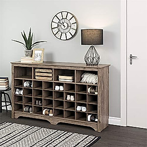 Pemberly Row Transitional 36 Cubby Wooden Shoe Cubby Console in Drifted Gray