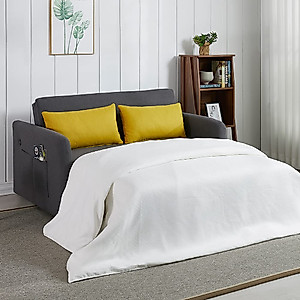 HABITRIO Modern 55.5" Pull Out Sleep Sofa Bed 2 Seater Loveseats Sofa Couch with Adjsutable Backrest,USB Port Charging and 2 Lumbar Pillows for Apartment Office Living Room