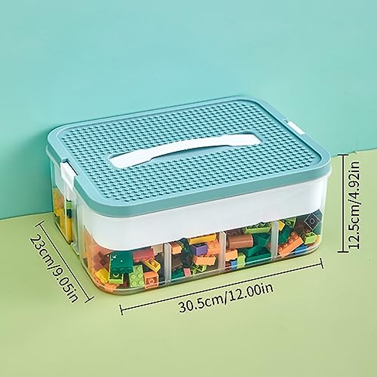 AEEISHOMEREFORM Toy Organizer Bins with Compartments, Building Blocks Storage, Storage Containers for Building Brick Storage, Plastic Stackable Organizer Bin Toy Chest (Green)