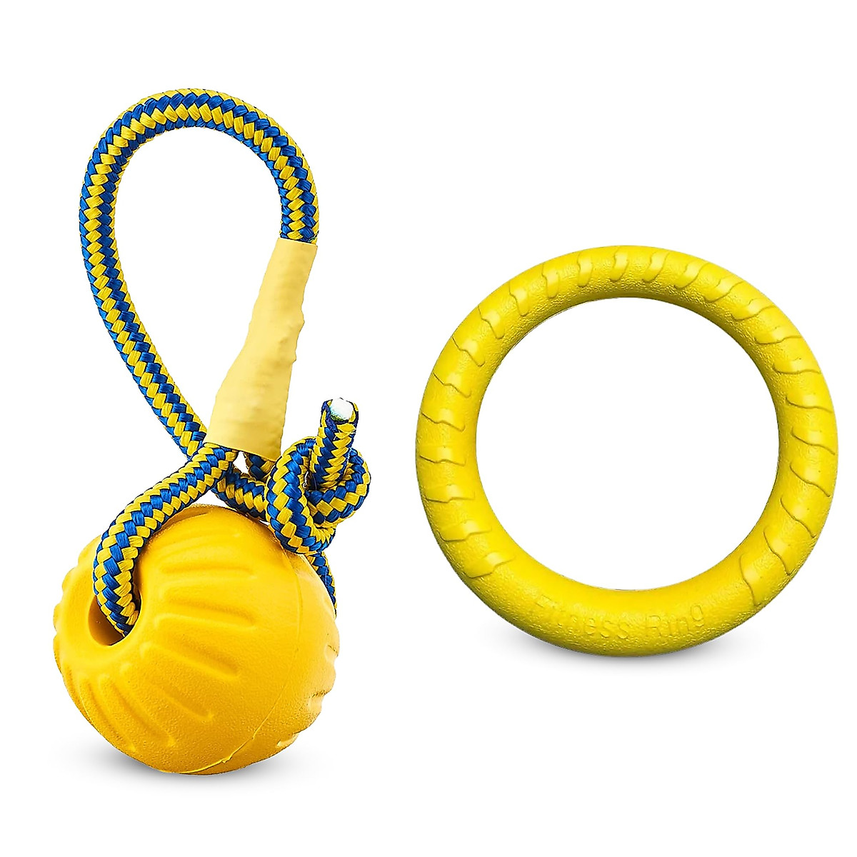 petsYa Ball Dog with Rope and Dog Ring Flying Traning chew Dog Toys Soft Foam Ball for Fetching Soaring Flying Ring