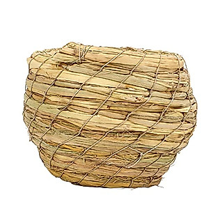 cyrank 2pcs Straw Bird Nest, Grass Hand Woven Bird House Hideaway Grass Hut Resting Breeding Place for Birds Finch Canary, 5.5 x 4.5in