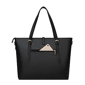 MOSISO Laptop Tote Bag Compatible with MacBook Pro 16 inch M4 M3 M2 M1 2025-2019, 15-15.6 inch PU Leather Briefcase with Middle Button & Small Purse&Shoulder Strap, Black