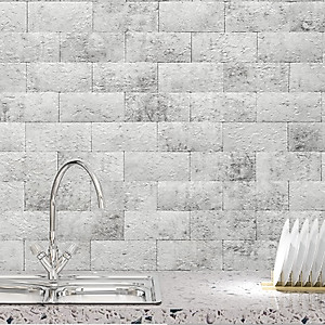Art3d 4-Piece Backsplash Tile Peel and Stick for Stove Kitchen Bathroom Fireplace, 3in. × 6in. Stick on Subway Tile Natural Stone White