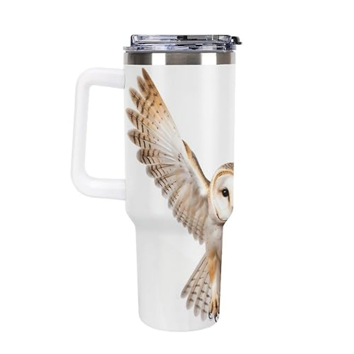 LLUTSNTH 40 Oz Vacuum Tumbler with White Handle Leakproof Insulated Tumbler A Barn Owl Stainless Steel Travel Mug with Lid And Straw Coffee Cup Cute Water Bottles Cup Holder Friendly