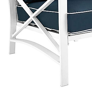 Crosley Furniture KO60007WH-NV Kaplan Outdoor Metal Arm Chair, White with Navy Cushions