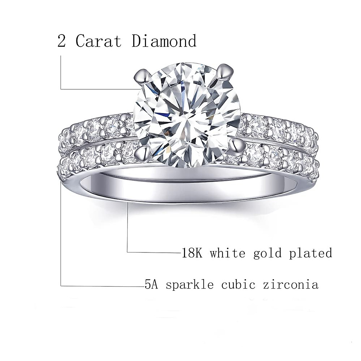 AONED Fake Engagement Ring Engagement Wedding Rings Sets For Women Cubic Zirconia 2 CT Halo Round CZ Bands Promise Rings for Her Bridal Set Size 7