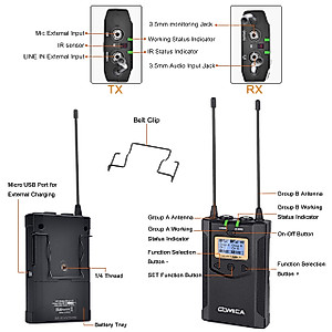 Wireless Lavalier Microphone, with Carrying Bag,Comica CVM-WM100 PLUS UHF 48 Channels Dual Lapel Microphone System for DSLR Cameras, XLR Camcorder, Phone, Lav Mic for Interview Youtube Video Shotting