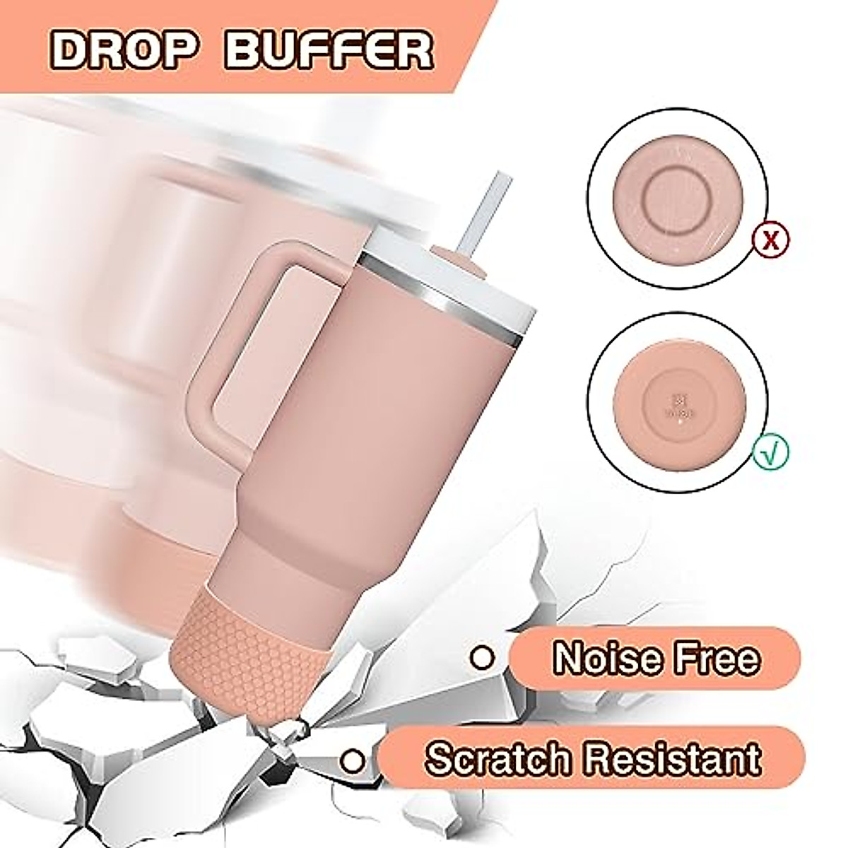 WUQID Heart Shaped Texture Silicone Boot Compatible with Stanle Quencher H2.0 & IceFlow Flip 20oz 30oz 40oz and Hydro Sport Flask 12-24oz, Anti-Slip Bottle Bottom Sleeve Cover