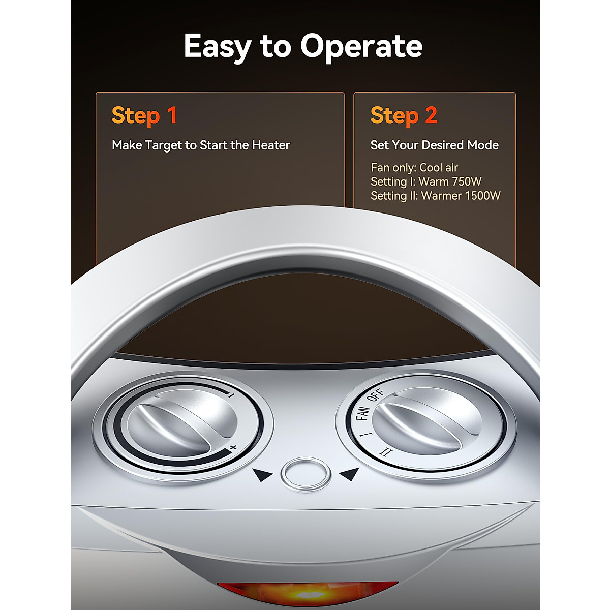 Portable Electric Space Heater with Thermostat, 1500W/750W Safe and Quiet Ceramic Heater Fan, Heat Up 200 Square Feet for Office Room Desk Indoor Use