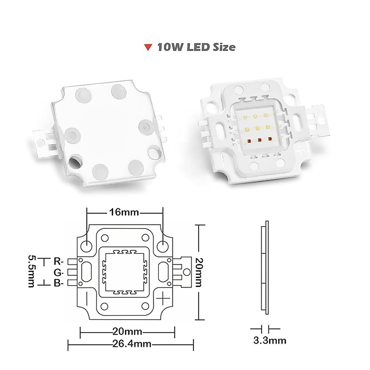 CHANZON High Power Led Chip 10W RGB Common Anode (300mA - 350mA for Each Color) Multicolor Super Bright Intensity SMD COB 10 Watt Light Emitter Components Diode 10 W Bulb Lamp Beads DIY Lighting