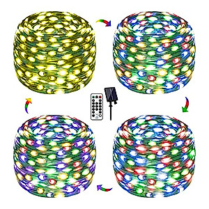 XCYNNS Christmas Lights Outdoor Solar Tree Lights 99FT 300LED IP67 Waterproof Solar Garden Fairy String Lights with Remote Warm White & Multi 4 Colour Changing for Patio, Yard, Gazebo, Gate, Fence