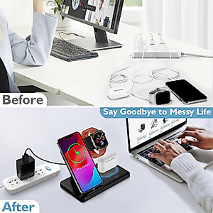 Charging Station for iPhone Multiple Devices, Foldable 3 in 1 Fast Charging Stand Dock for AirPods & iPhone 14 13 12 11 Pro X Max XS XR 8 7 Plus 6, Apple Watch Charger for Apple Watch with Adapter