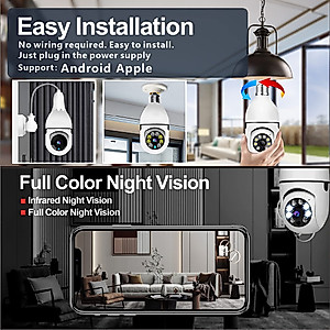 Safecam 360 Light Bulb Security Camera 2.4g Wifi,Light Bulb Cameras,Lightbulb Security Camera Outdoor Motion Tracking Alarm,Light Socket Security Camera Ptz View Google Home Tuya Smart With Alexa