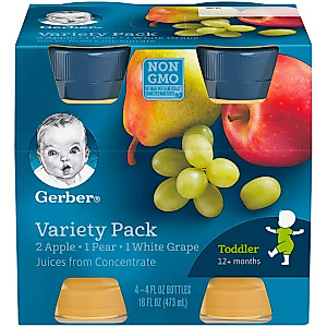 Gerber Juice Fruit 2 Apple, 1 Pear, 1 White Grape Juices from Concentrate Variety (Pack of 10)