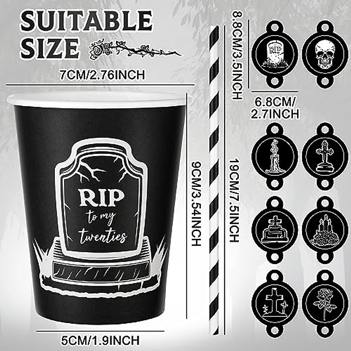 gisgfim 96 Pcs Death to My 20s Party Cups Death to My Twenties Cups Black Disposable Paper Cup 30th Birthday Party Supplies RIP Twenties Birthday Decorations for Men Women My Youth Funeral