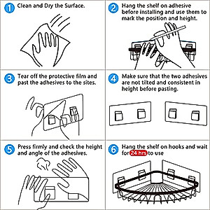 AJayHao 2-Pack Corner Shower Caddy Shelf With Inside Hooks, Wall Mounted Rustproof Bathroom Organizer Basket, No Drilling Traceless Adhesive,304 Stainless Steel Storage Rack.