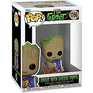 POP Marvel: I Am Groot - Groot with Cheese Puffs Funko Vinyl Figure (Bundled with Compatible Box Protector Case), Multicolored, 3.75 inches