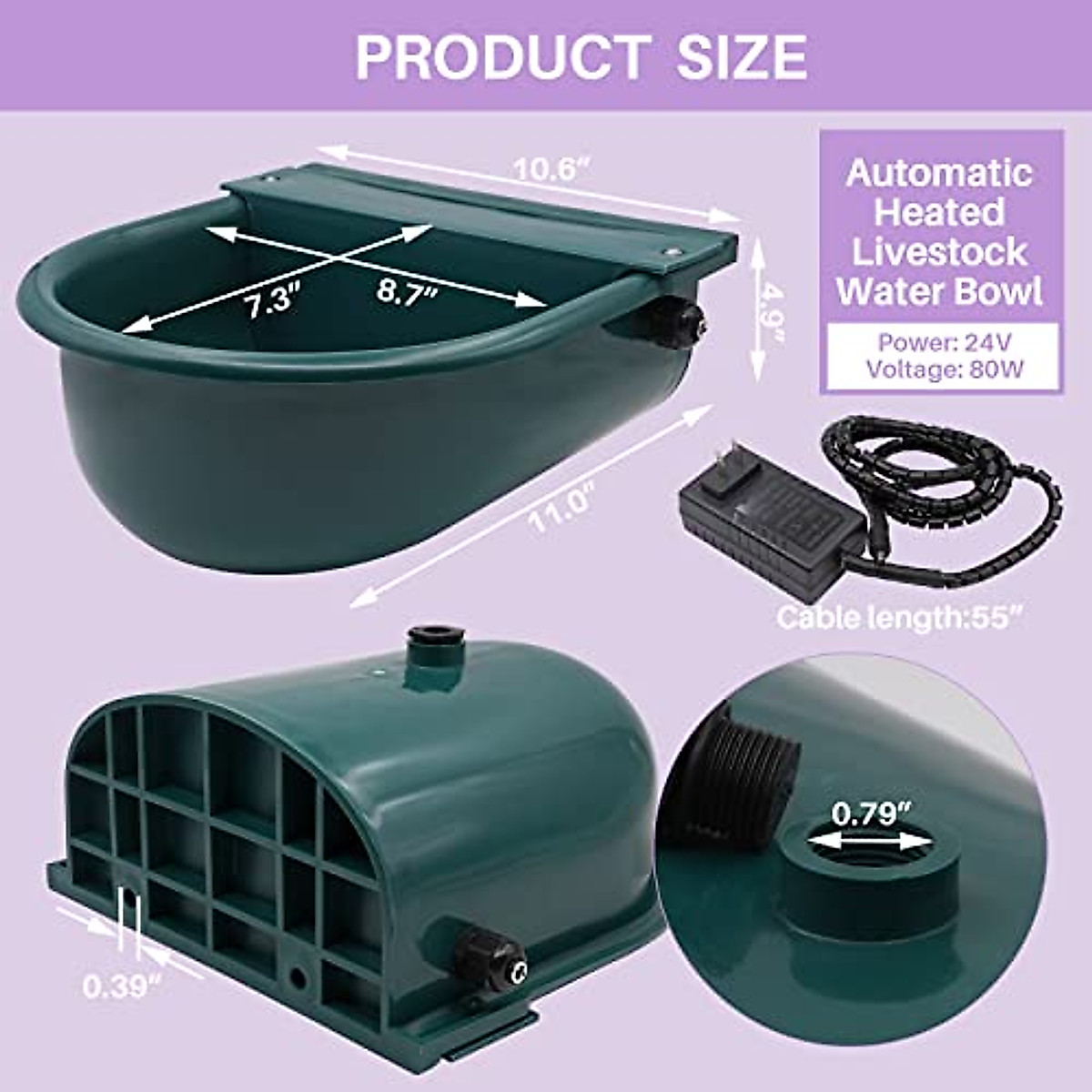 PAULOZYN Heated Automatic Livestock Waterer Dog Water Bowl Dispenser Outdoor Winter Animals Thermal-Bowl for Chicken Horse Cattle Cow Pet Goat Sheep Pig, with Float Ball Valves