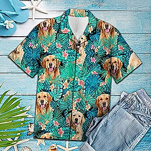 Generic Golden Retriever Hawaiian Shirts for Men - Tropical Golden Retriever Button Down Mens Hawaiian Shirts Short Sleeve Series 4 Size 2XL