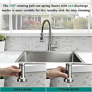 WMXQX 25 Inch Drop In Utility Sink with Faucet, 25"x22"x12" Drop In Laundry Sink Laundry Utility Sink 16 Gauge Stainless Steel Utility Sink 12" Deep Single Bowl Laundry Room Sink