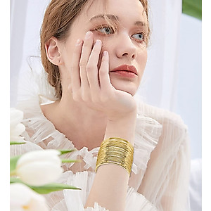 FIRAZIO 2 Pcs Cuff Bangle Bracelet for Women Open Wide Wire Bracelets Gold Wrist Cuff Wrap Bracelet