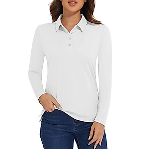 MAGCOMSEN Women's Tennis Polo Shirts UV Shirt Long Sleeve Collared Golf Athletic Shirts UPF 50+ Sun Shirt Women White, 2XL