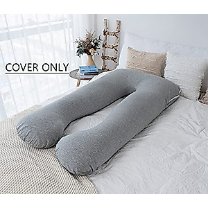 AngQi U Shaped Pregnancy Pillow Cover Case - Fit 55'' U Shape Pillows - Total Body Maternity Pillow Replacement Cover - Jersey Knit Cotton - Grey