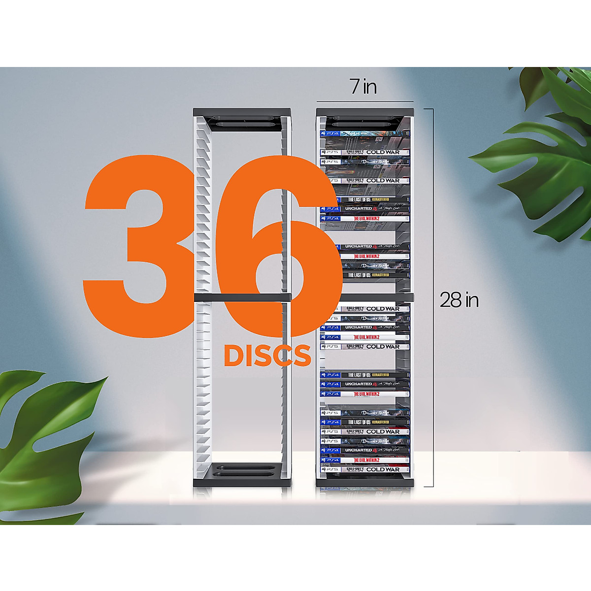 Skywin PS5 Game Holder and Video Game Storage Organizer (White) - 36 CD Storage Disk Tower for PS5 DVD Storage