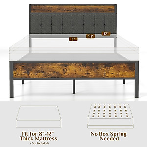 DALISK Queen Size Platform Bed Frame with Upholstered Headboard & USB Ports for Charging- No Box Spring, Strong & Noise Free Support - Easy Assembly