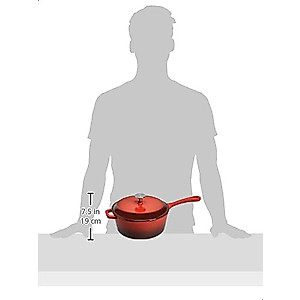 AmazonCommercial Enameled Cast Iron Covered Saucier, 3.7-Quart, Red