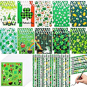 30 Pcs St. Patrick's Day Pencils with Eraser 20 Pcs St. Patrick's Day Notepads 10 Pcs St. Patrick's Day Stickers Stationery Sets for St. Patrick's Day Classroom Kids Party Favors School Supply