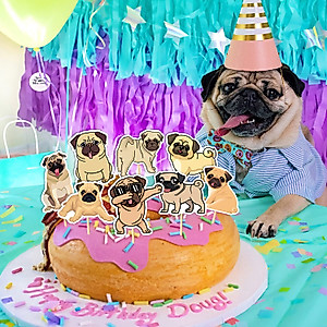 50 Pieces Pug Cupcake Toppers Pet Pugs Dog Cake Decoration Cute Pet Dog Pug Themed Stickers (2 in 1) Kids Boy Girl Happy Birthday Party Supplies