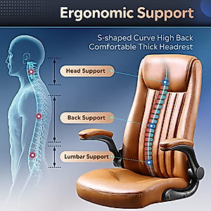 DEVAISE Computer Office Chair, High Back Ergonomic Desk Chair with Adjustable Flip-up Armrests, Lumbar Support and Thick Headrest, Executive Suede Fabric Swivel Task Chair, Brown