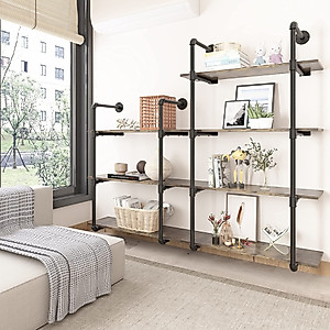 Gezen Industrial Pipe Shelving 31.5in Floating Bookshelf,Wall Mounted Shelves Rustic Floating Shelves, Wall Storage Book Shelves for Living Room, Bedroom, Kitchen (Brown, 2 Tier)
