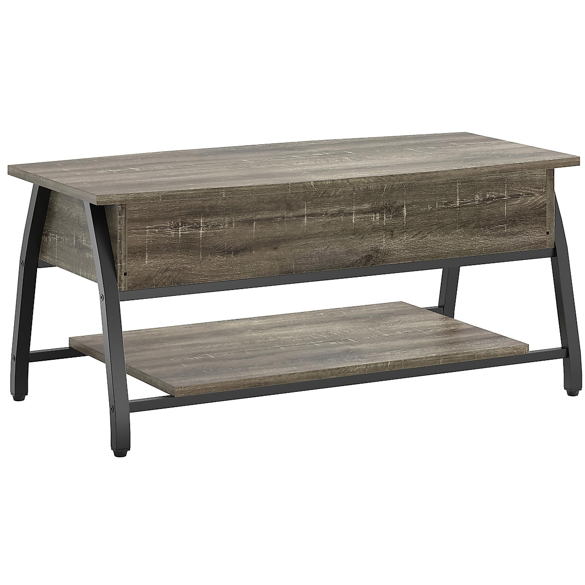 Bestier Lift Top Coffee Table with Storage, 42" Industrial Mesh Shelve Space-Saver Table, Wooden Rising Tabletop Oval Center Table for Living Room