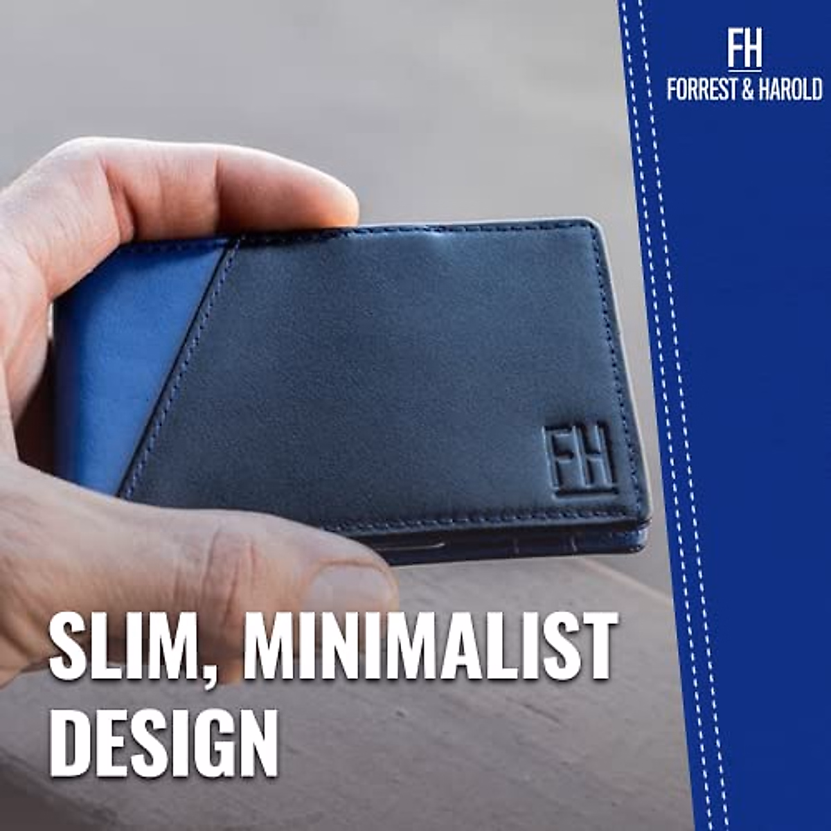 F&H RFID Blocking Slim Bifold Wallet - Dual Tone Minimalist Design for Men - Genuine Top Grain Leather + Stainless Steel Money Clip & 5 Pockets - Hold Up to 10 Cards + Cash - Gift Box Included