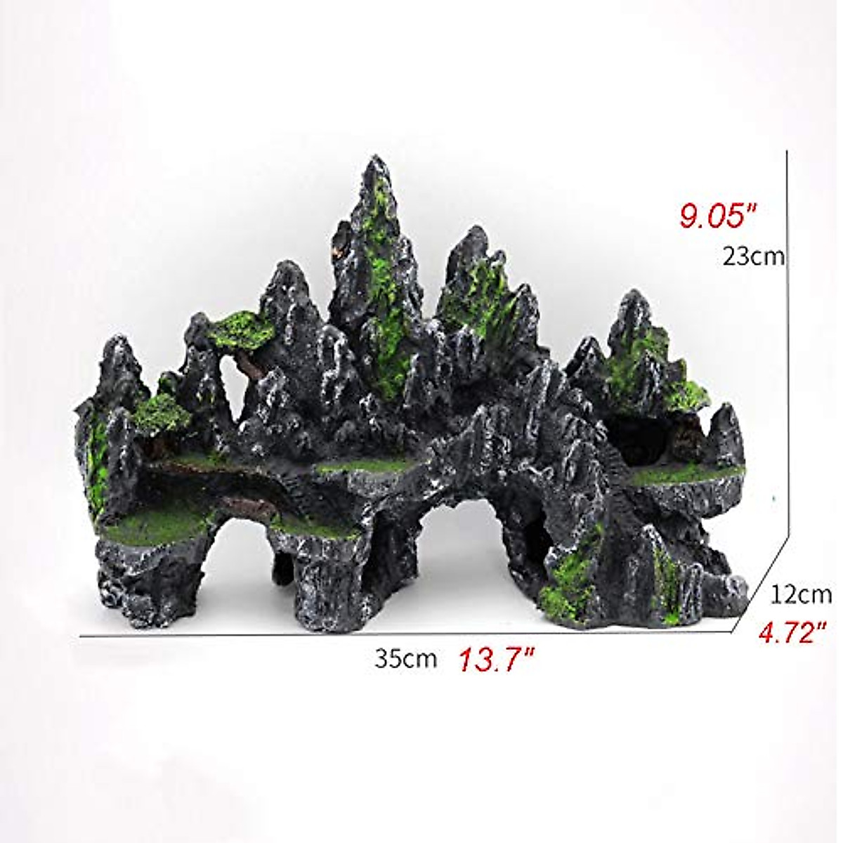 PakyKai Large Fish Tank Decorations, Mountain View Aquarium Ornament with Tree House Cave Bridge Artificial Plastic Plants Aquarium Decorations