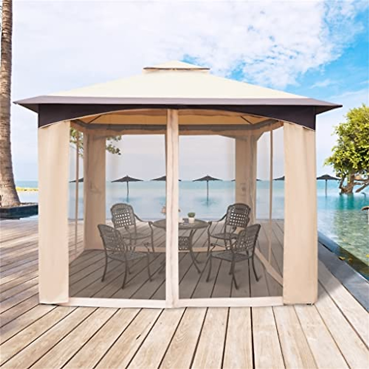 AFLHYJK 10' X12' Patio Gazebo Canopy with 2-Tier Soft Top Roof and Steel Frame,Outdoor Gazebo with Mesh Netting Sidewalls