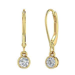 1/2 Carat Diamond Lever-back Drop Earrings in 14K Yellow Gold - IGI Certified