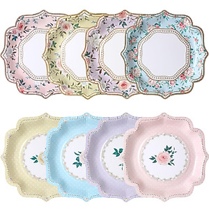 UAEYW 48 Pack Floral Paper Plates Vintage Garden Party Decorations 9 Inches Disposable Plates Tableware for Spring Afternoon Tea Table Party Baby Bridal Shower Birthday Wedding Decor