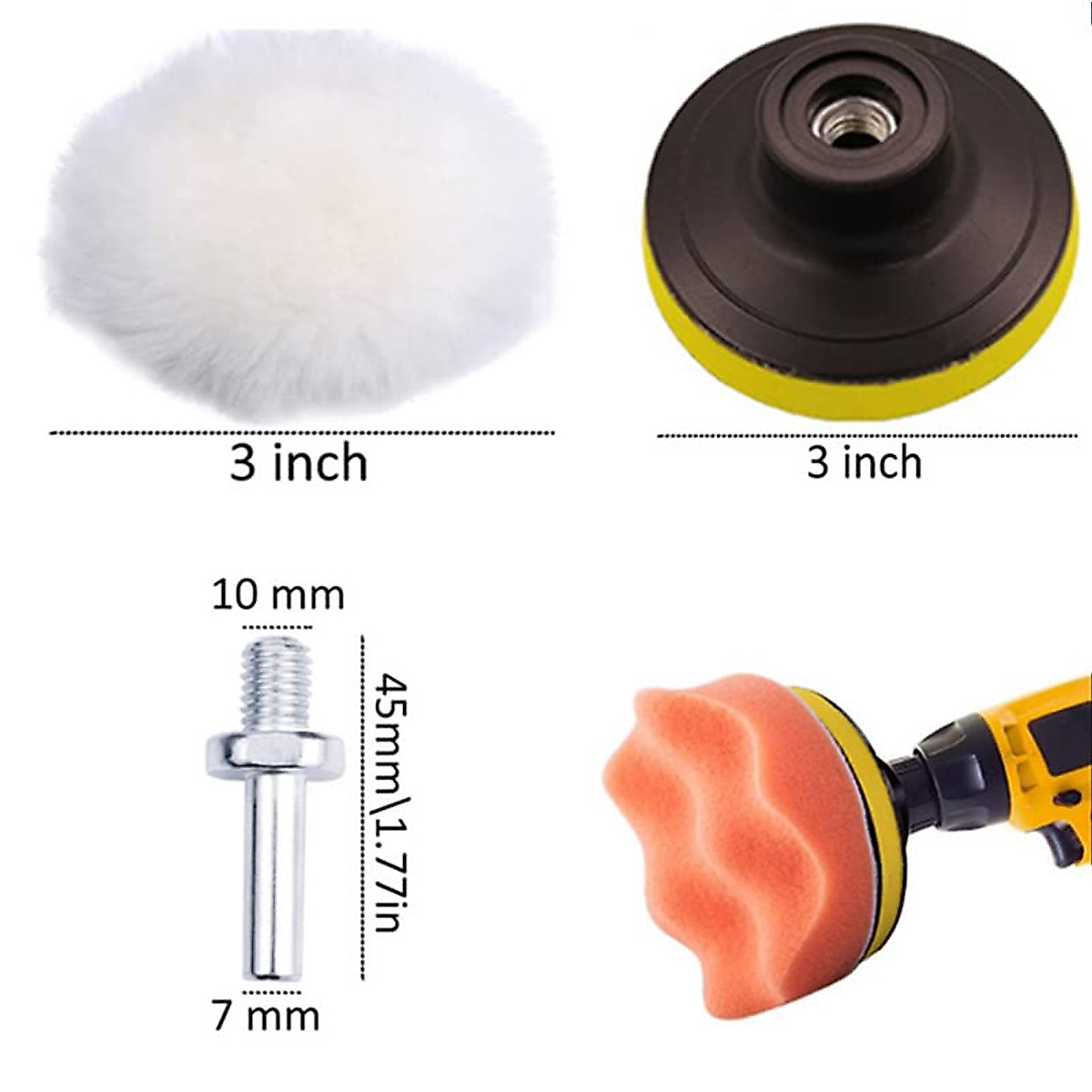 WONDER POINT Buffing Polishing Pads - 3 Inch 31 Pieces Premium Material Car Foam Drill Polishing Pad Kit Sponge Pads Buffer Polisher Kit Headlight Restoration Kit with Wool for Car Polishing, Waxing